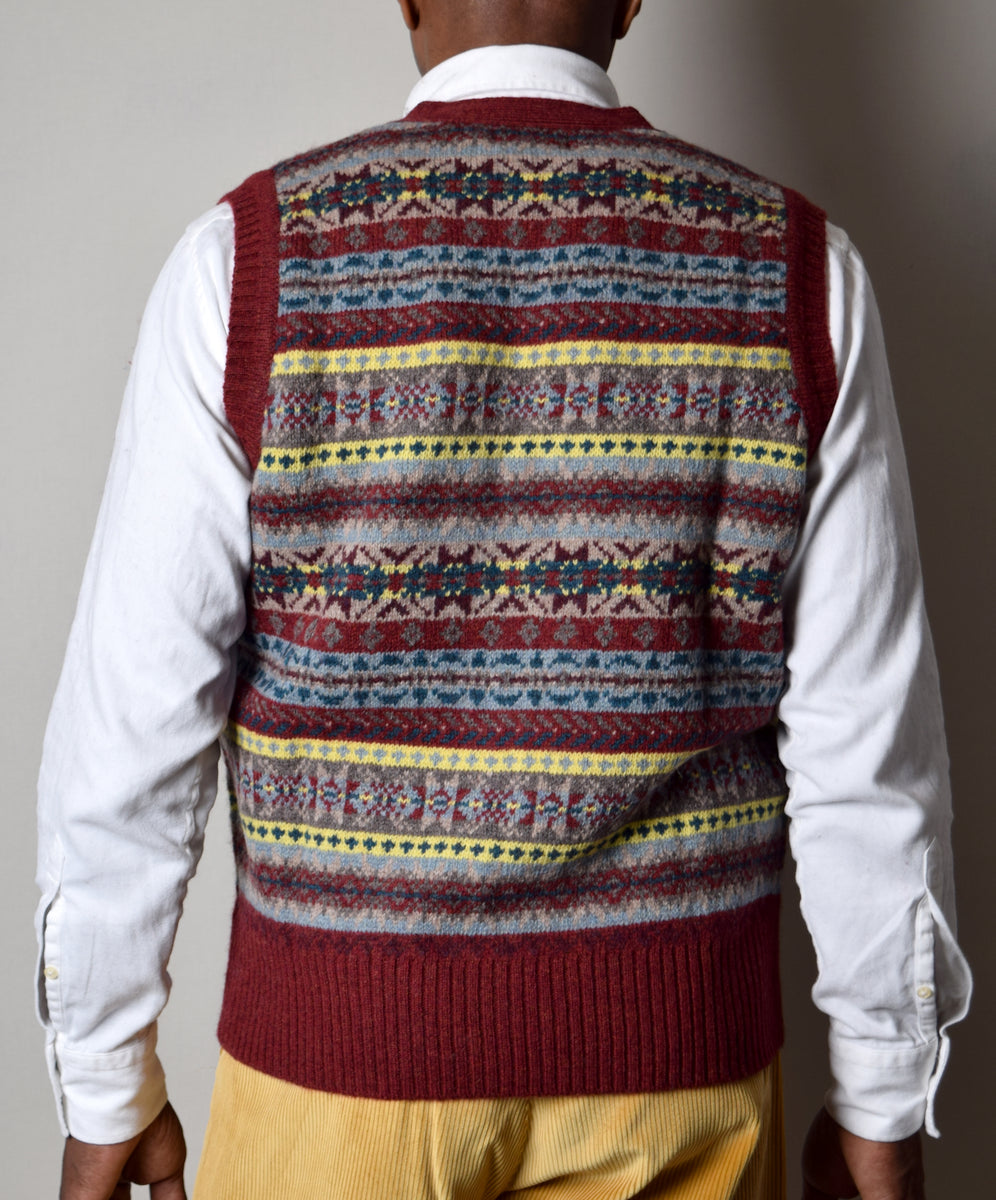 Flame Button Through Wool Fair Isle Waistcoat (KN160) - Darcy Clothing