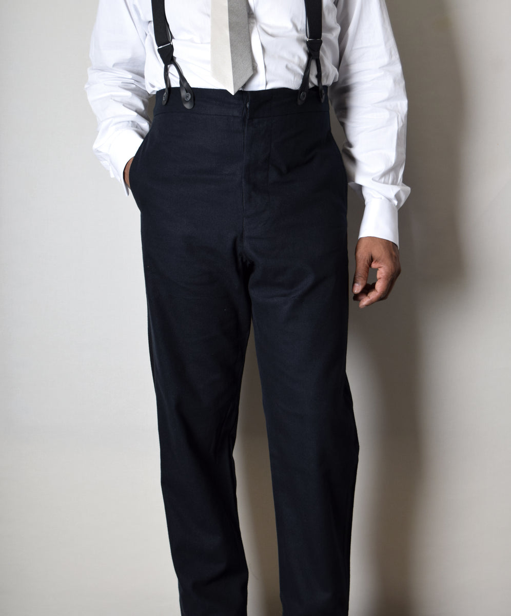 Ebony Black Brushed Cotton Herringbone Fishtail Back Trousers (TR350 ...
