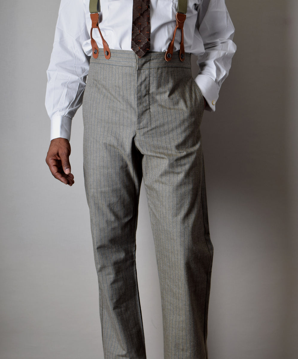 Olive/Blue Stripe Fishtail Back Trousers (TR305) – Darcy Clothing