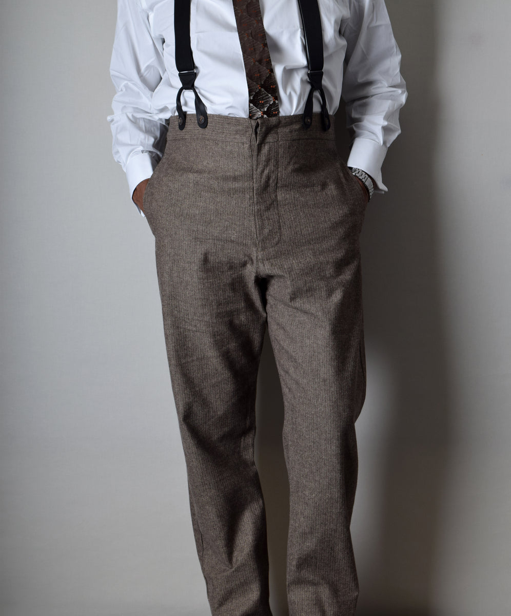 Brown Brushed Cotton Herringbone Fishtail Back Trousers (TR400) - Darcy ...