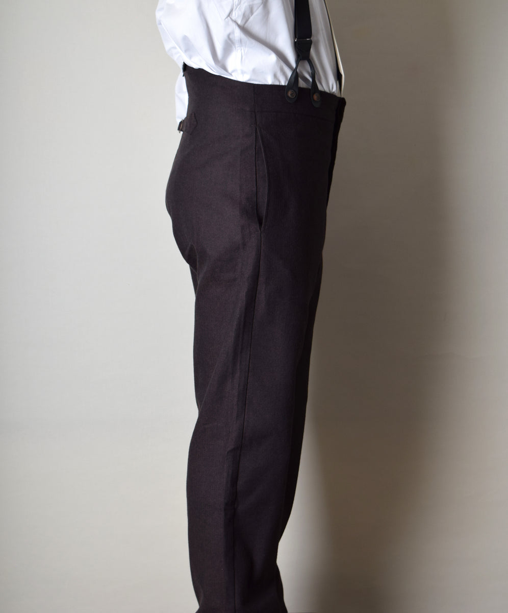 Dark Brown Brushed Cotton Herringbone Fishtail Back Trousers (TR420 ...