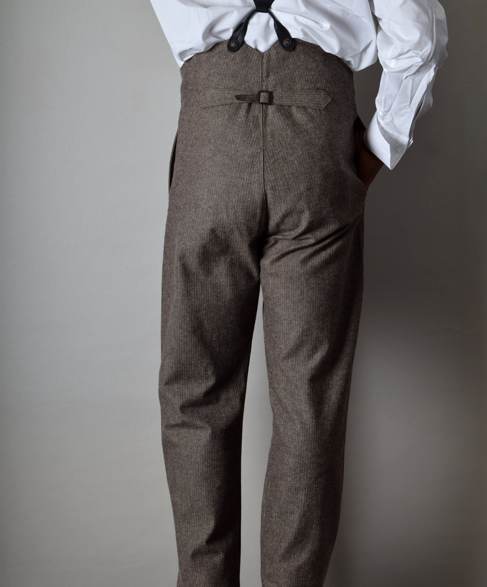 Brown Brushed Cotton Herringbone Fishtail Back Trousers (TR400) - Darcy ...