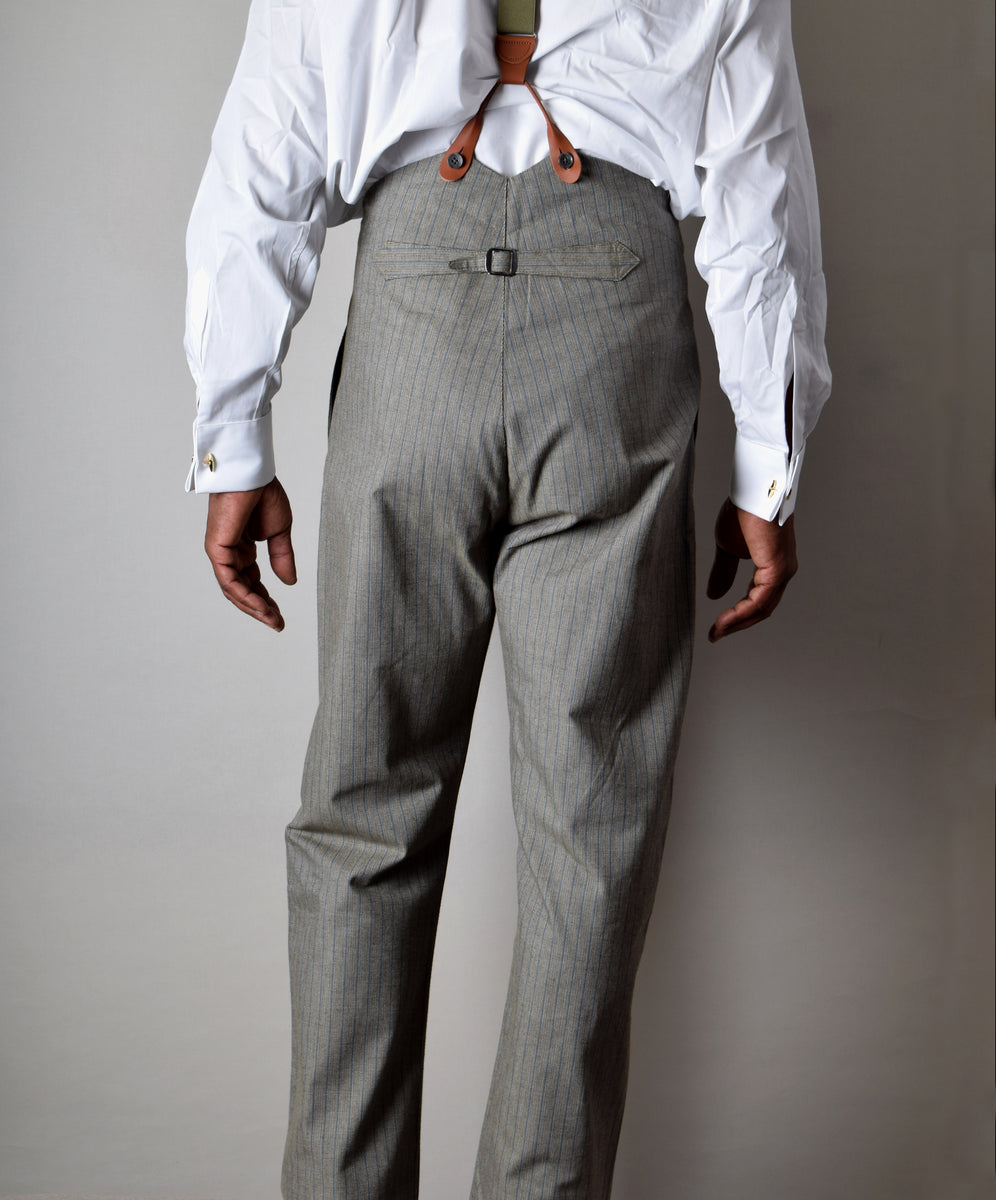 Olive/Blue Stripe Fishtail Back Trousers (TR305) – Darcy Clothing