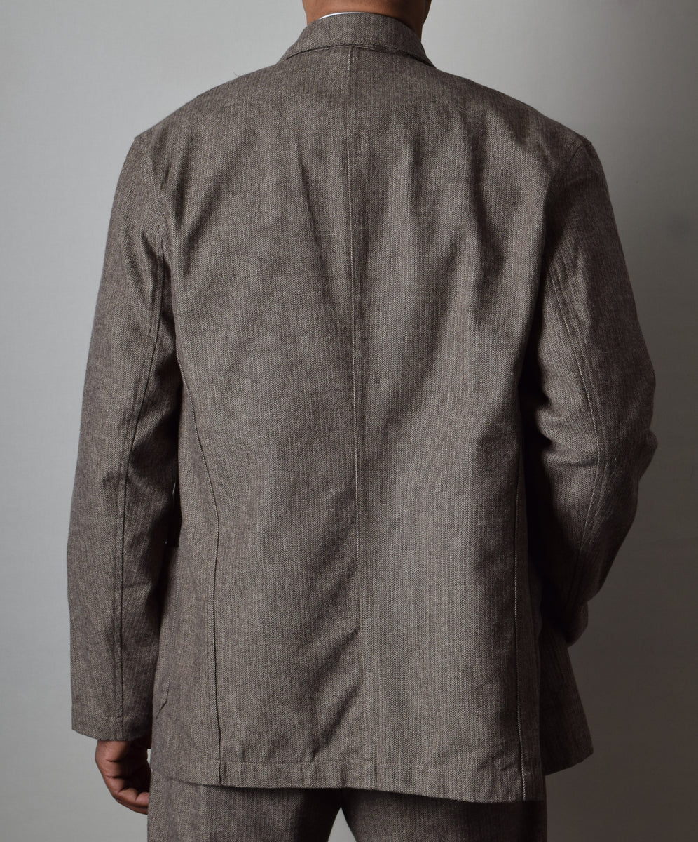 Brown Brushed Cotton Herringbone Jacket (JA400) - Darcy Clothing