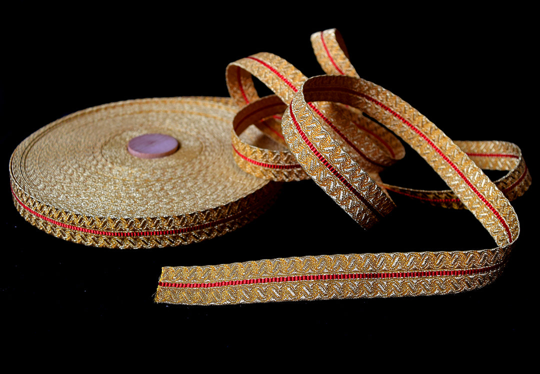 Gold Mylar Braid with Red Stripe 20 mm (BDG009) – Darcy Clothing