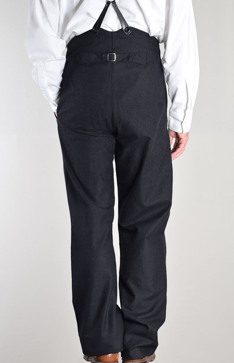 Ebony Black Brushed Cotton Herringbone Fishtail Back Trousers (TR350 ...